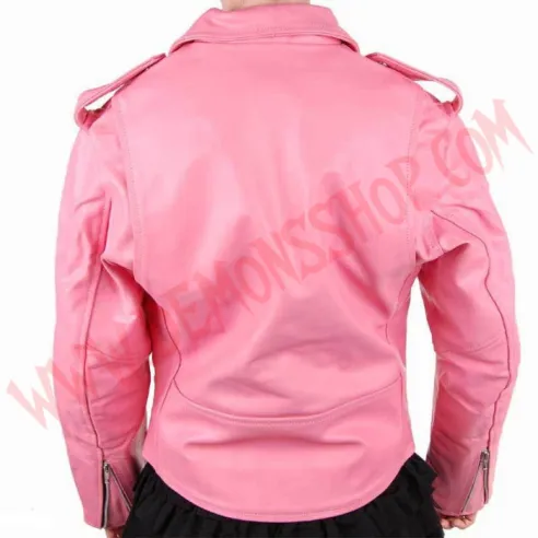 Chaqueta Mujer Clasica de Cuero Rosa